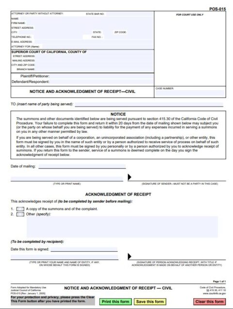 Service by Notice and Acknowledgement - California - LA Law Group